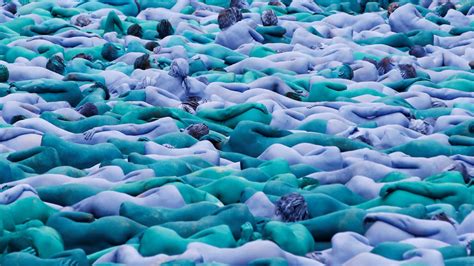Thousands Strip Down Paint Themselves Blue For Art Display