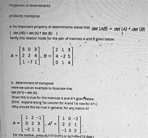 solved properties of determinants and the transpose an important property of determinants