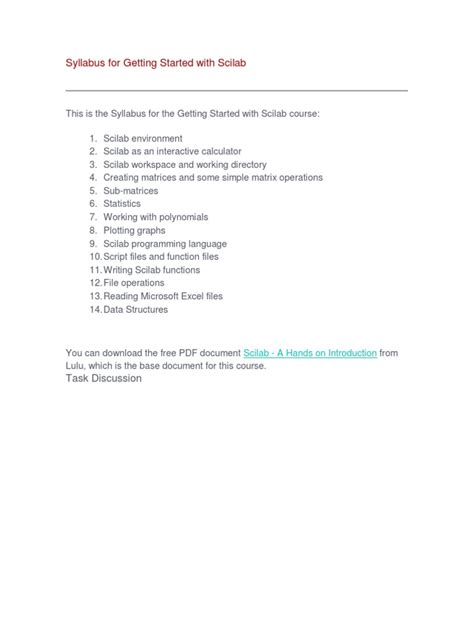 getting started with scilab seminario pdf matrix mathematics command line interface