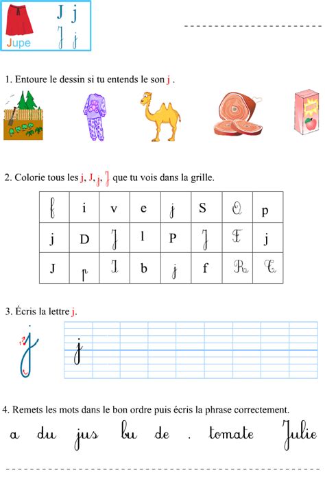 Fiche d exercices à imprimer le son j Apprendre à lire