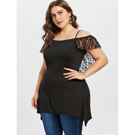 Rosegal For Curves Collection Tops Plus Size Black Lace Fringed