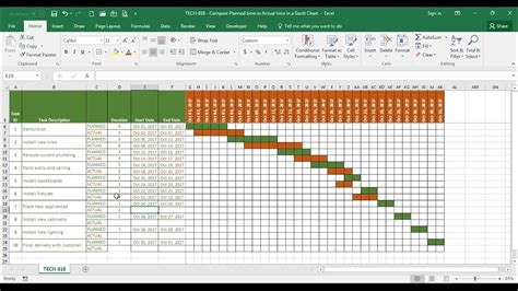Gantt Chart Planned Vs Actual Excel Template