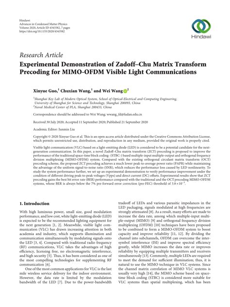 pdf experimental demonstration of zadoff chu matrix transform precoding for mimo ofdm visible