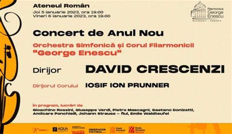 Concert de Anul Nou la Ateneul Român în 5 şi 6 ianuarie Muzică