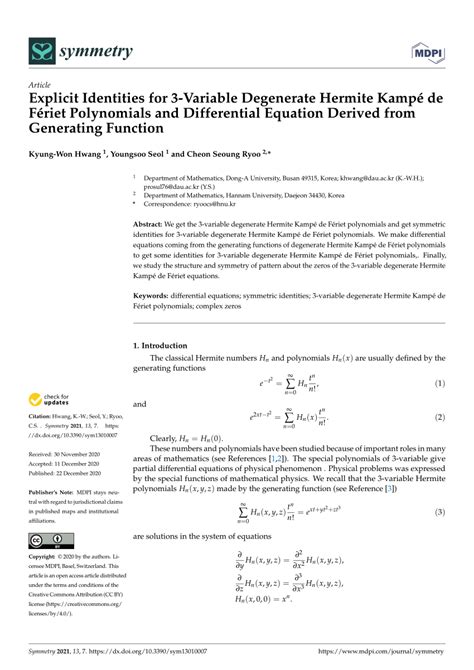 pdf explicit identities for 3 variable degenerate hermite kampé de fériet polynomials and