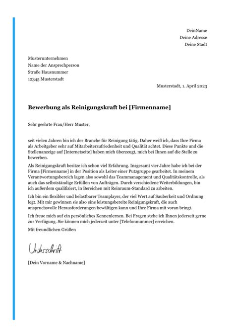 Bewerbung Als Reinigungskraft Muster Und Tipps Mit Video