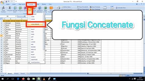 Menggabungkan Teks Kata Pada Excel Menggunakan Fungsi Rumus Concatenate