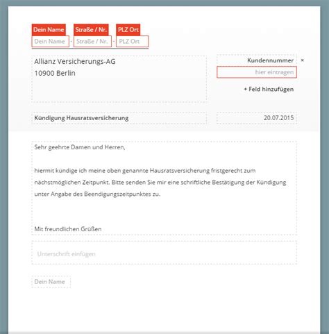 Allianz Hausratsversicherung Kündigung Vorlage Download CHIP