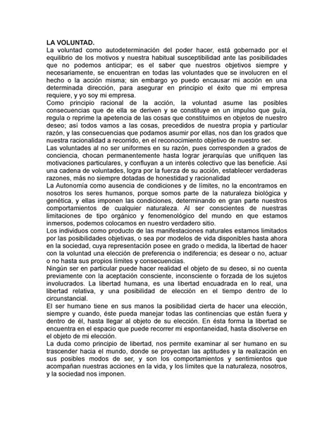 Ensayo De La Voluntad Y De Pensar La Voluntad La Voluntad Como