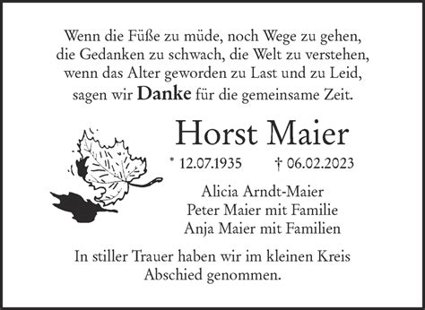 Traueranzeigen von Horst Maier Südwest Presse Trauer