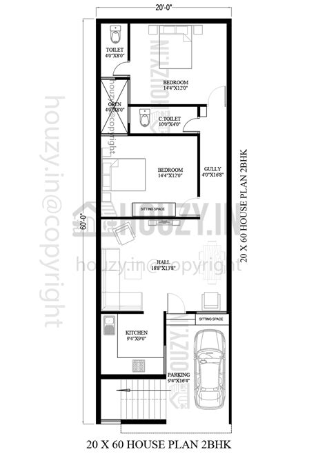 20x60 House Plan East Facing HOUZY IN