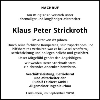 Traueranzeigen Von Klaus Peter Strickroth Abschied Nehmen De