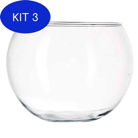 Kit 3 Vaso Aquário Redondo Gigante Vidro 9 Litros Decoração Mistral