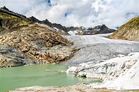The Rhone Glacier The Source Of The Rhone At Furka Pass In Switzerland