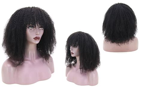 Amazon Zigzag Hair Afro Kinky Curly Wig With Bangs Human Hair