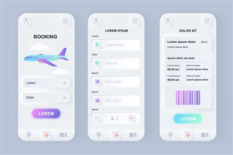 Flight Booking Unique Neomorphic Mobile App Design Kit 2301335 Vector
