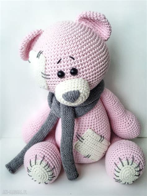 duzy szydełkowy miś me to you różowy maskotki ღ art Madam pl