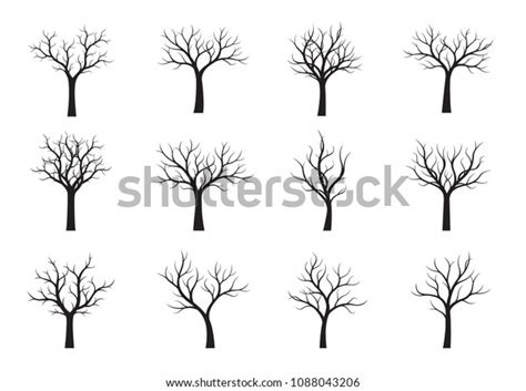 Set Black Naked Trees Vector Graphic Stock Vector Royalty Free