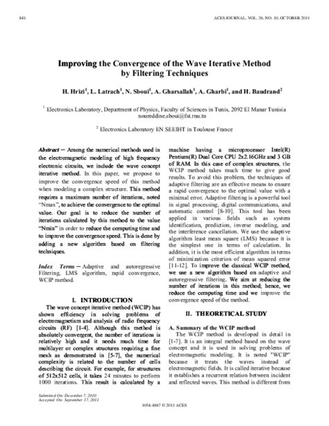 pdf improving the convergence of the wave iterative method by filtering techniques aroussi
