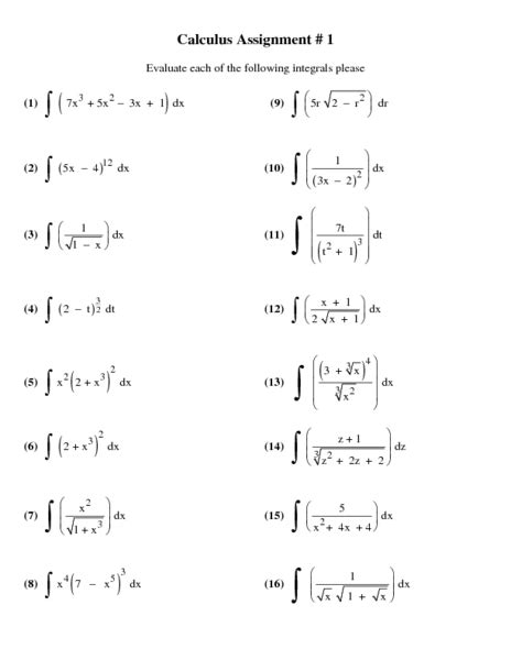 integral worksheet with solutions