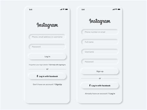 Dribbble Neumorphism Ui Design Instagram Login And Sign Up Screen