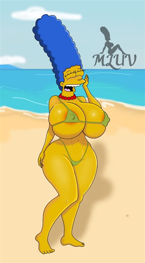 Rule 34 Bikini Huge Breasts Marge Simpson Micro Bikini Milf Mluv Nipple Bulge The Simpsons