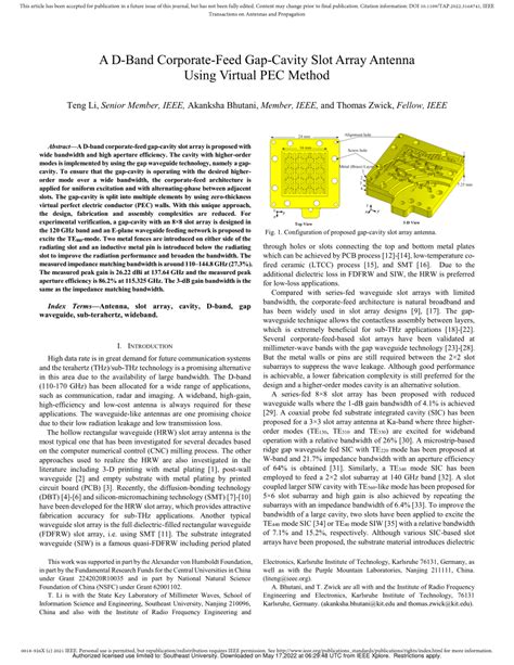 pdf a d band corporate feed gap cavity slot array antenna using virtual pec method