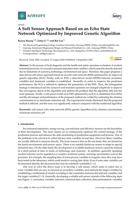 pdf a soft sensor approach based on an echo state network optimized by improved genetic algorithm