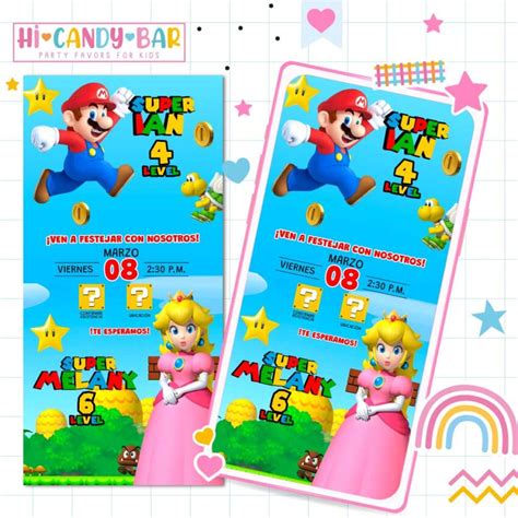 Invitación Digital Mario Bros y Princesa Peach Como hacer un Candy
