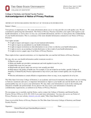 Fillable Online Acknowledgement Of Notice Of Privacy Practices Notice