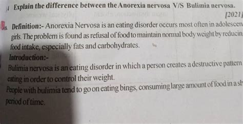 Explain The Difference Between The Anorexia Nervosa V S Bulimia Nervosa