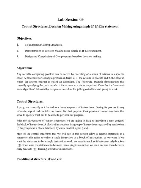 lab session 03 control structures decision making using simple if if else statement pdf