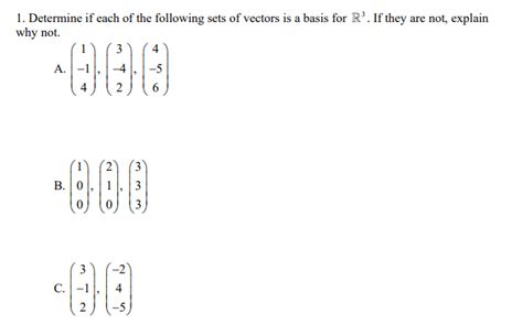 solved 1 determine if each of the following sets of vectors