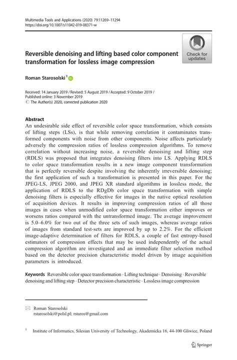 pdf reversible denoising and lifting based color component transformation for lossless image
