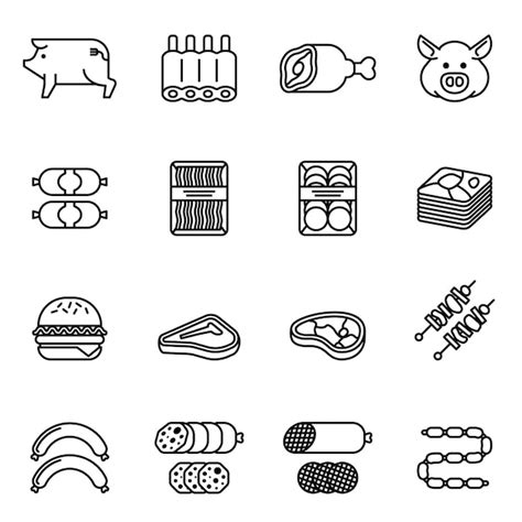 Schweinefleisch und fleischwaren icon set dünne linie stil lager