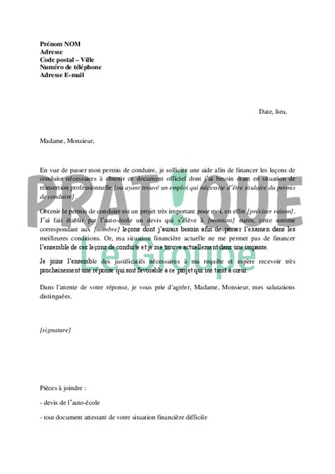 Lettre De Demande De Financement Du Permis De Conduire Au Faj Par La