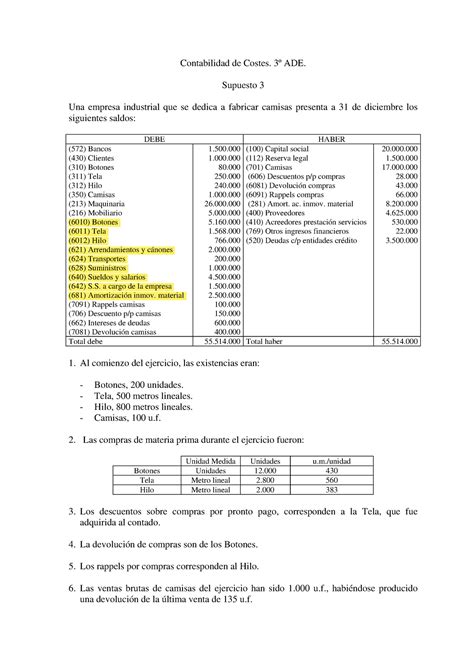 Tema 04 Supuesto 03 Contabilidad de Costes 3º ADE Supuesto 3 Una