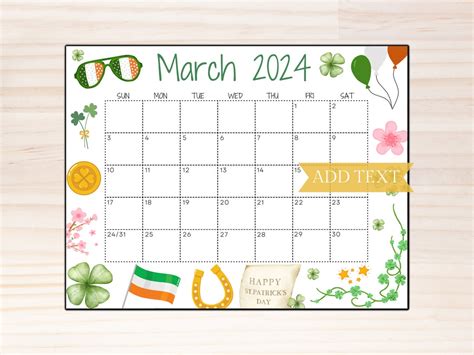 EDITABLE March 2024 Calendar Printable Wall Calendar 2024 Etsy