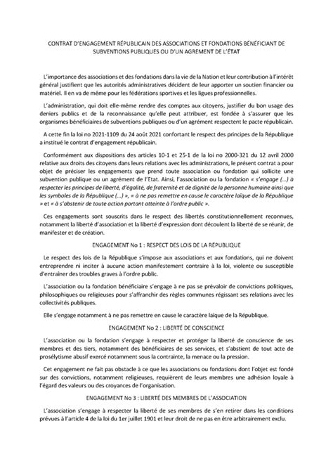 Contrat dengagement républicain ARTC