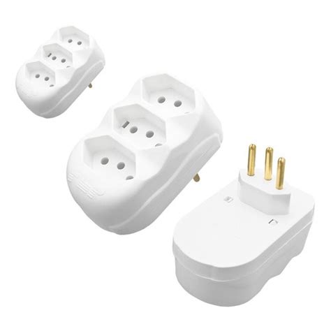 Kit 5 Unidades Adaptador Tomada Benjamin T 3 Saídas 2p t 10a 250v Pino