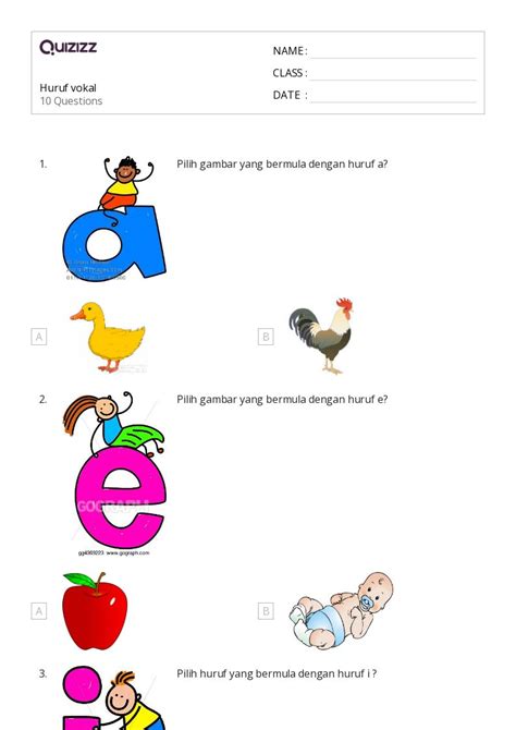 50 Lembar Kerja Huruf Vokal Untuk TK Di Quizizz Gratis Dapat Dicetak