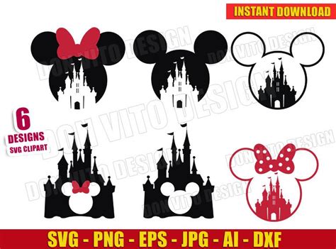 Disney Castle Mickey Mouse Head Bundle Svg Dxf Png Minnie Cut File