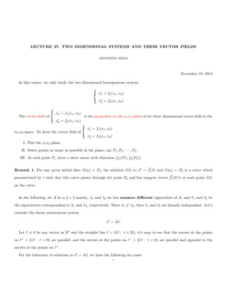 lecture 27 two dimensional systems and their vector fields