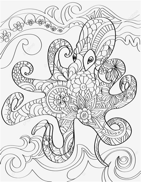 Dibujo De Pulpo Grande Nadando En Las Olas Del Mar Para Colorear Pintar