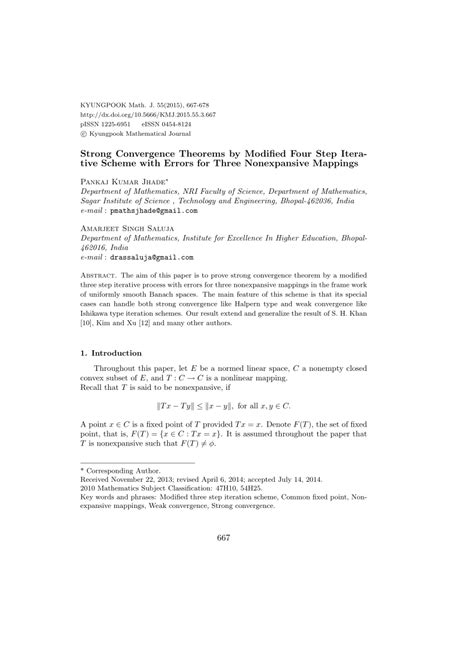 pdf strong convergence theorems by modified four step iterative scheme with errors for three