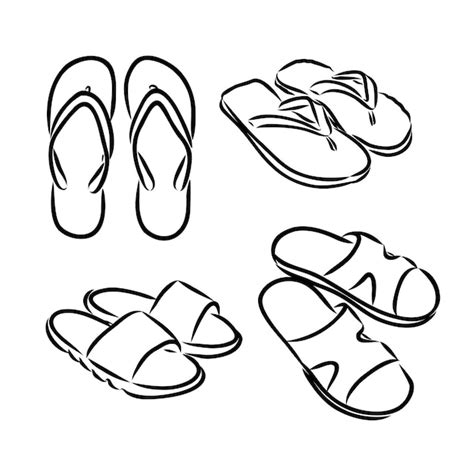 Par De Chanclas Verano Vacaciones Atributo Zapatillas Zapatos Boceto