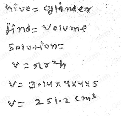 Solved Calcule O Volume De Um Cilindro De Altura Cm E Di Metro Da