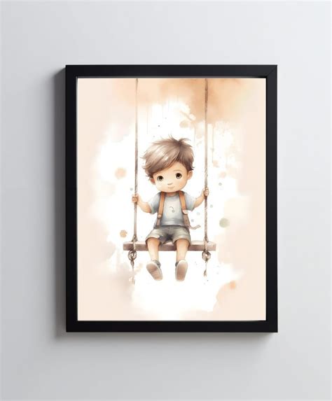 Chłopiec na huśtawce 40x50 cm Bez ramy Harmony Posters Sklep