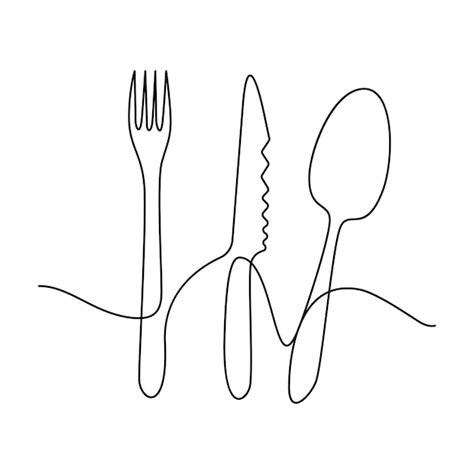 Continuo Oneline Desenhado M O Colher Garfo Faca De Bife E Utens Lio