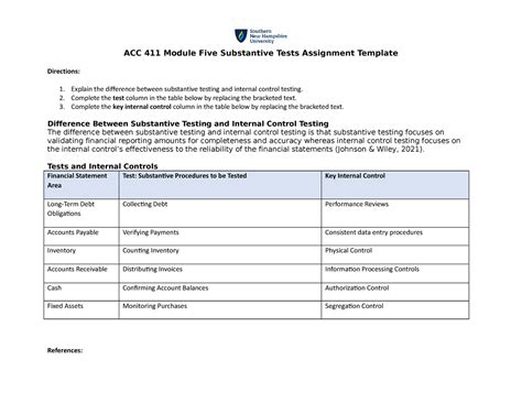Acc Module Five Substantive Tests Assignment Template Explain The